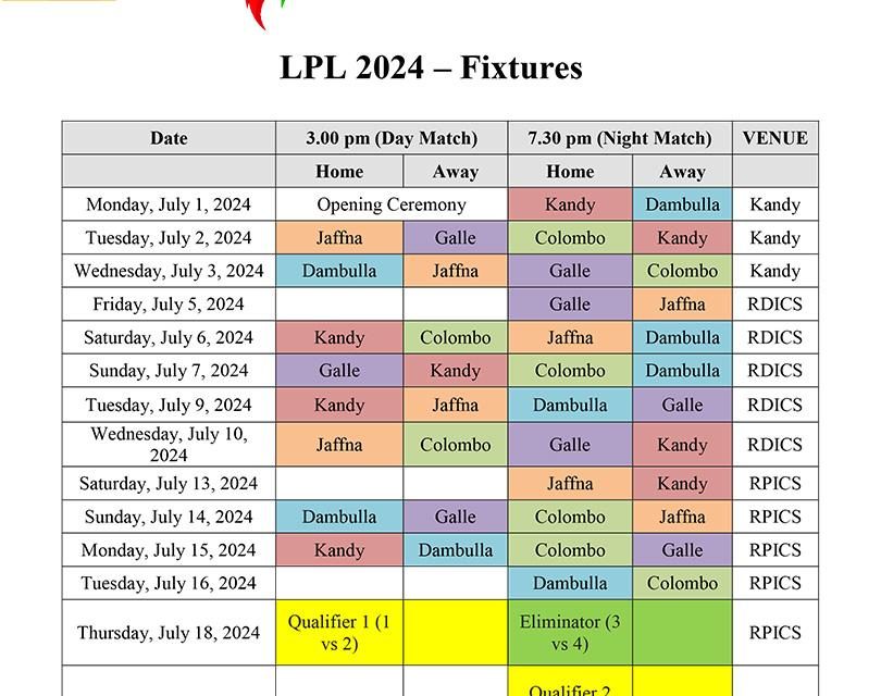 LPL 2024 fixtures unveiled - LankaXpress